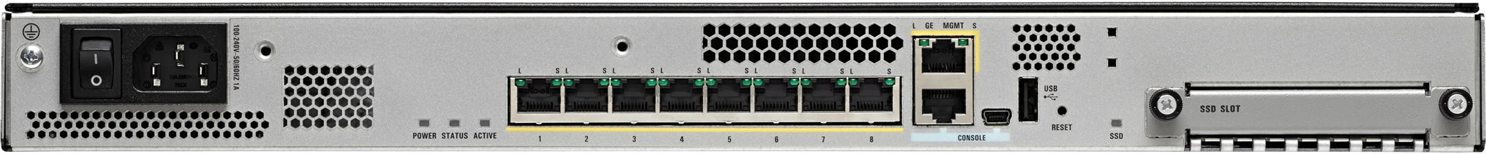 Cisco ASA 5508-X with FirePOWER services, 8GE Data, 1GE Mgmt, AC, 3DES/AES