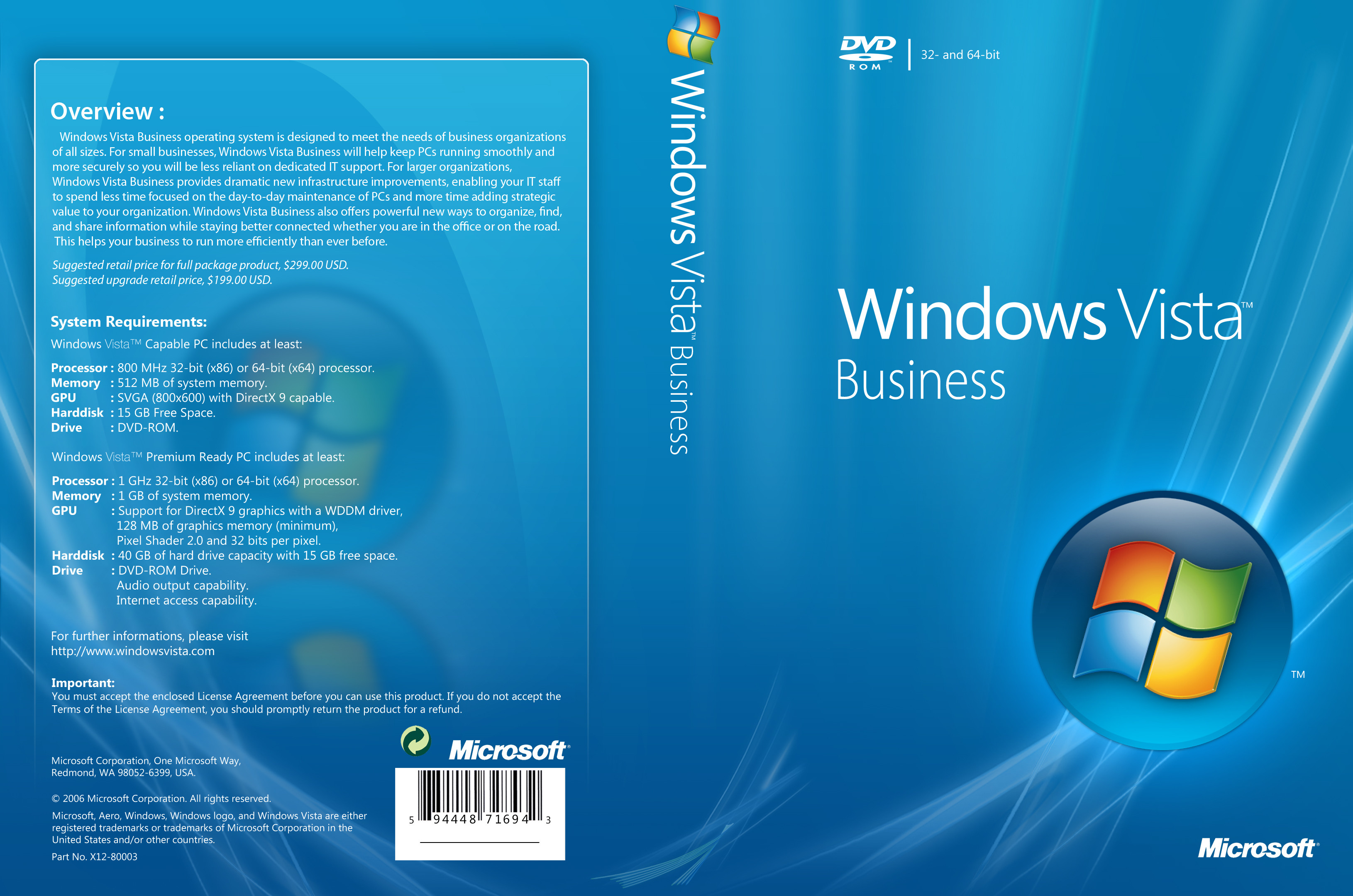 Microsoft Windows Vista Business OEM/OEI DSP - 32-bit Edition (PC DVD ...