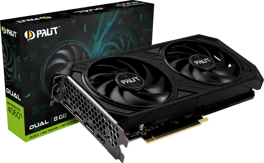 Palit RTX 4060Ti Dual 8GB GDDR6, 128 bits, 1x HDMI 2.1, 3x DP 1.4a, two ...